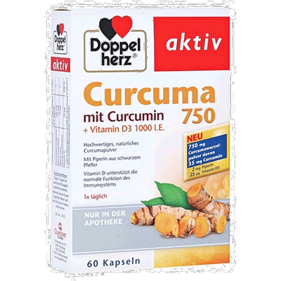 欧洲直邮德国双心Doppelherz姜黄素750胶囊60粒保护关节正品品牌