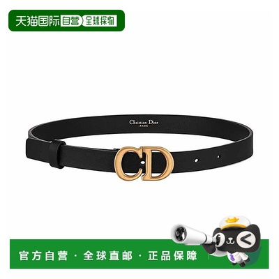 1h可退 自营Dior/迪奥 23新款 女士黑色光滑牛皮革CD金扣腰带情人