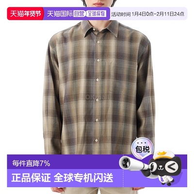 韩国直邮AURALEE 轻羊毛格纹衬衫 棕蓝色格纹 (A25AS01LC) 长袖衬