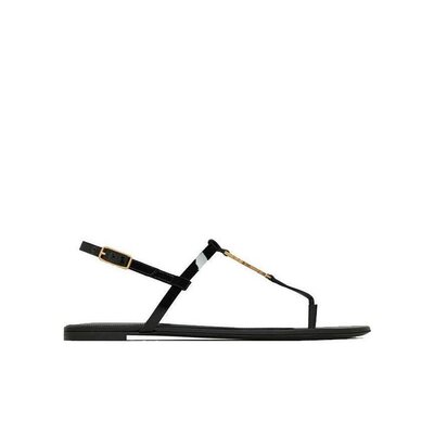 Saint Laurent CASSANDRA金色字母标志漆皮平底凉鞋 659817B8IKK