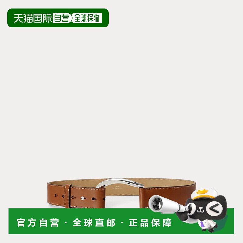 自营欧洲直邮Ralph Lauren拉夫劳伦 女士棕色皮革宽版马镫扣腰带