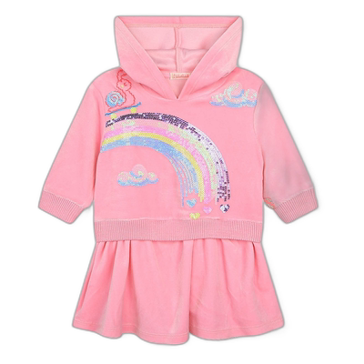 自营 billieblush粉色彩虹连帽天鹅绒连衣裙 - 粉色 美国奥莱直发