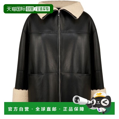 自营欧洲直邮Toteme Outerwear女士黑色/米白色绵羊皮翻领夹克
