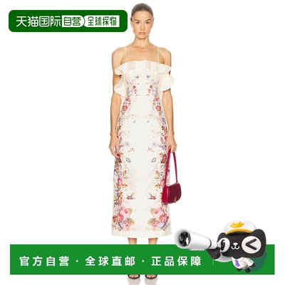1h可退 香港直邮ZIMMERMANN 女士 Patience 褶边中长连衣裙 6147D