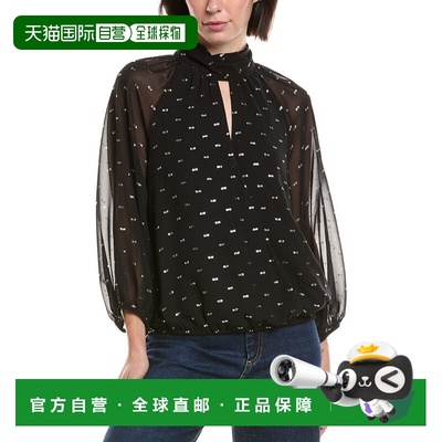 自营Vince Camuto Mock Neck Top - black 美国奥莱直发上衣
