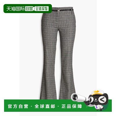 1h可退 香港直邮Maje 女士 束带格纹斜纹布喇叭长裤 MFPPA00570GR