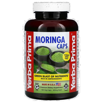 香港直发Yerba Prima辣木素食胶囊绿色营养素400mg180粒木叶叶粉