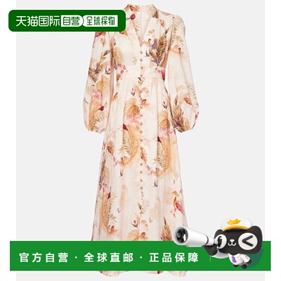1h可退 香港直邮潮奢 ZIMMERMANN 女士 Ascension 花朵亚麻中长连