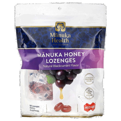 香港直邮Manuka Health,麦卢卡蜂蜜含片，天然黑加仑，58 粒正品