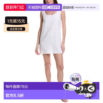 自营Onia Air Scallop Linen-Blend Shift Dress - white 美国奥