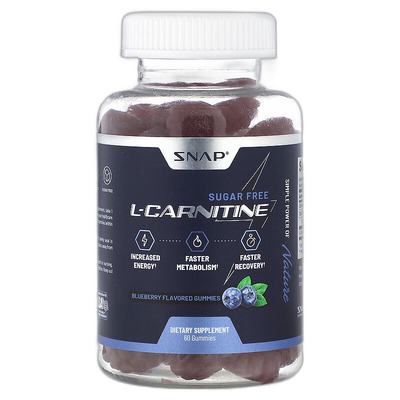 香港直邮Snap Supplements,左旋肉碱软糖，无糖，蓝莓，60 粒软糖