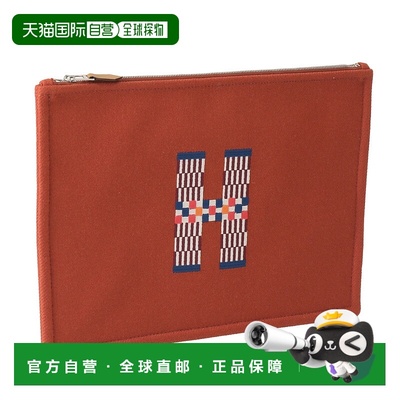 日本直邮HERMES Flat Pouch GM/H Natte 刺绣设计大号化妆包多功T