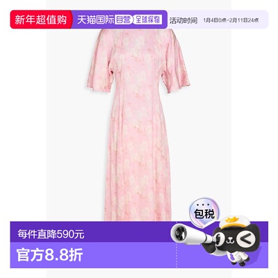 1h可退 香港直邮潮奢 GANNI 甘尼 女士 印花缎面中长连衣裙 W0375