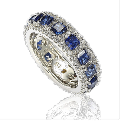 自营 Suzy Levian 纯银蓝宝石和钻石现代永恒戒指 蓝色 美国奥莱