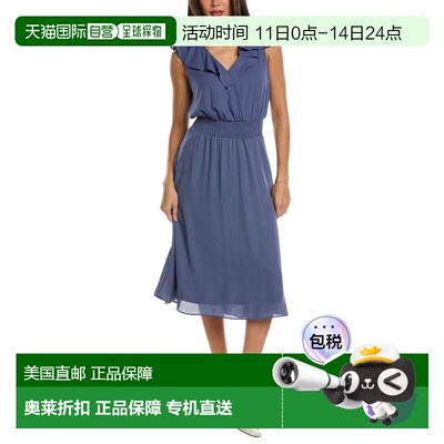 自营Vince Camuto Smocked Waist Midi Dress - blue 美国奥莱直