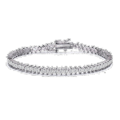 自营 GENEVIVE 纯银透明圆形立方氧化锆网球手链 - 银白色 美国奥