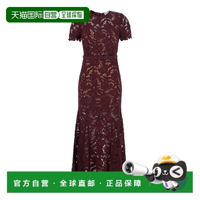 香港直邮Self-Portrait 女士 round for 酒红色长款蕾丝领圈布织