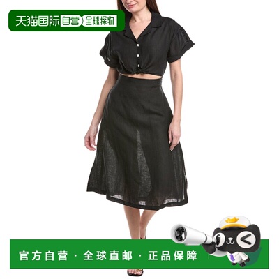自营Vitamin A Playa Cut Out Linen Midi Dress - black 美国奥