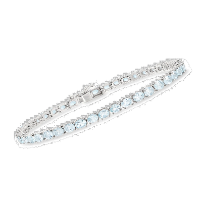 自营925 纯银 Ross-Simons 海蓝宝石网球手链 - 8 英寸 美国奥莱