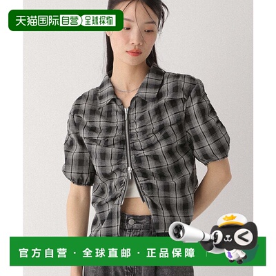 1h可退 日本直邮Heather 女士双拉链格纹短袖衬衫 497924新款