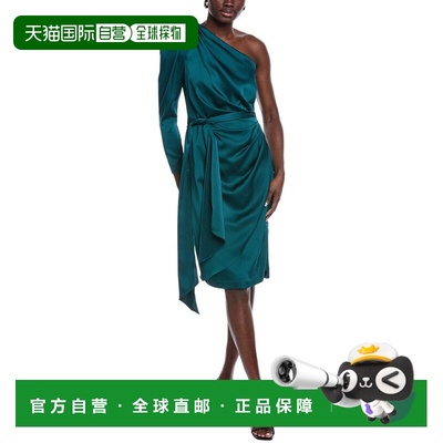 自营Aidan Mattox Solid Mid Dress - green 美国奥莱直发