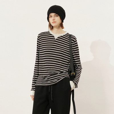 uti尤缇2025冬季新款 条纹拼接宽松长袖T恤女休闲上衣UL4D0194199