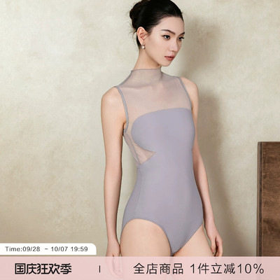 danzbaby芭蕾舞服女体操服成人连体服高领网纱拼接练功体服B412