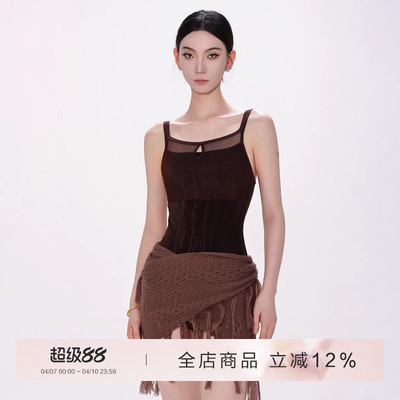 danzbaby芭蕾舞服女体操服成人练功服暗纹网纱拼接吊带体服B362-2