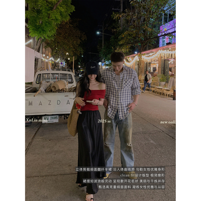 MINI STUDIO徐琳「随性腔调」缎面高级感拼接花边鱼尾裙高腰长裙