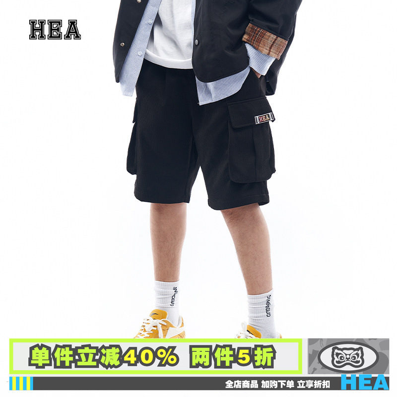 HEA 经典休闲短裤复古大口袋百搭宽松简约运动风五分裤工装风夏季