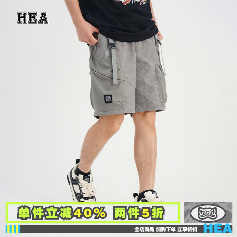 HEA  醒狮休闲短裤通勤百搭纯色休闲裤复古拼接运动工装短裤
