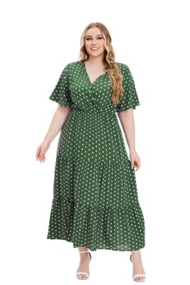 V-Neck Polka Dot Plus Size Dresses Women Casual Loose Short