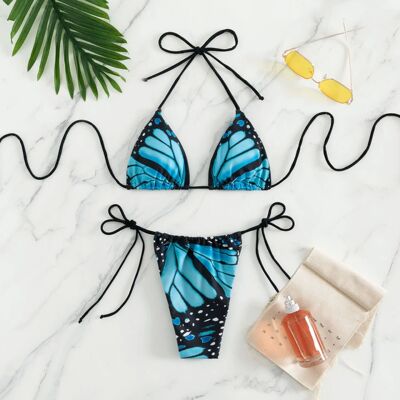 Sexy women butterfly print halter string micro bikini sets t