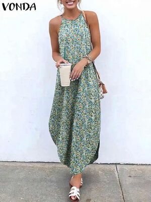 2024 Summer Women Bohemian Dress Sexy Halter Asymmetrical Be