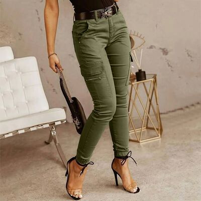 Plus Size Cargo Pants Women Solid Zipper Pocket Design Cargo