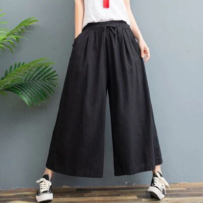 Cotton Linen Wide Leg Summer Pants Women Plus Size Loose Cas
