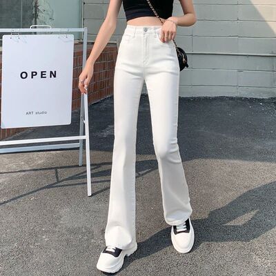 Flared Jeans Woman High Waist Denim Trousers For Female Blue