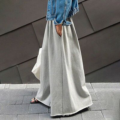 Uoozee Solid Fashion Loose Cotton Trousers Wide Leg Pants Ca