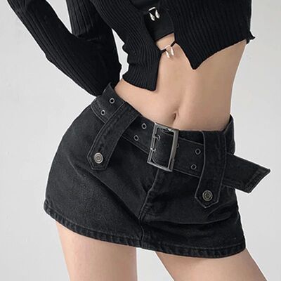 Summer New Denim Mini Skirt Women's High Waist Wide Waistban