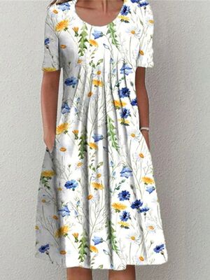Fashion Elegant Women Dress Loose Casual Dress Women Printed