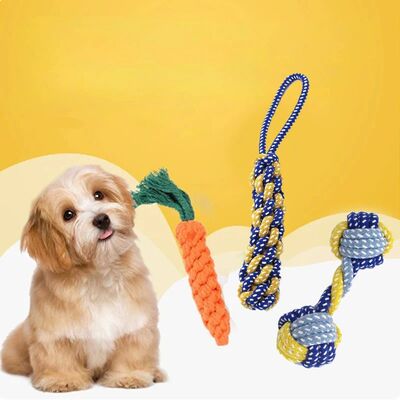 1PC Dog Toy Carrot Knot Rope Ball Cotton Rope Dumbbell Puppy