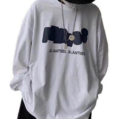 白色圆领百搭长袖t恤女宽松早秋港味chic中长款内搭韩版慵懒上衣