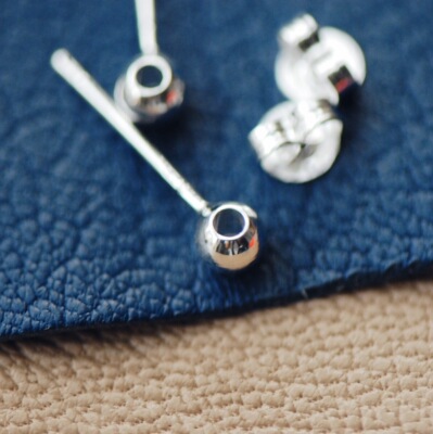 【DSz】焊4mm圆珠耳钉 可挂圈挂链 拓展空间大 diy手工耳环配件