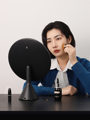 Muid大圆镜与光化妆镜桌面黑色梳妆镜流行桌面镜子可充电洗卧室镜