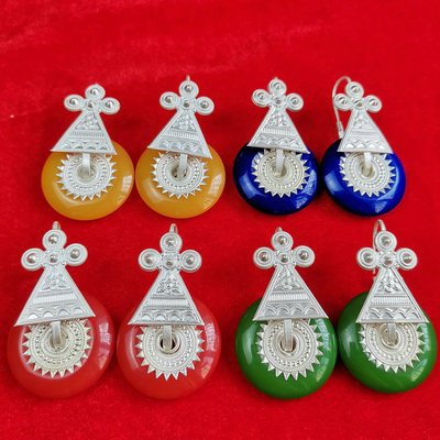 新款彝族银耳环网红彩色圆环包