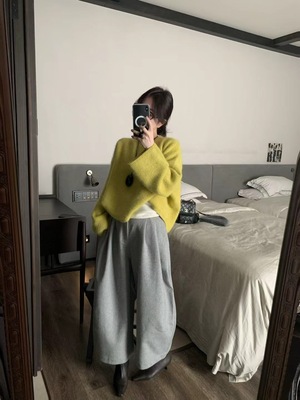 Low flat 2025秋冬新款韩系简约百搭圆领水貂绒毛衣