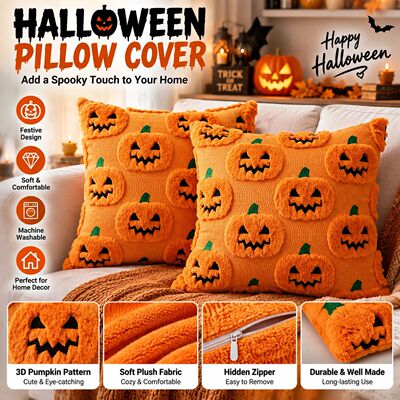 Pumpkin Pattern Fall Halloween Throw Pillow Covers 18x18 1 P