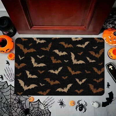 Bat Swarm Halloween Entryway Carpet Dark Gold Print Non Slip
