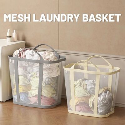 Large Capacity Mesh Dirty Clothes Basket With Handle Breatha