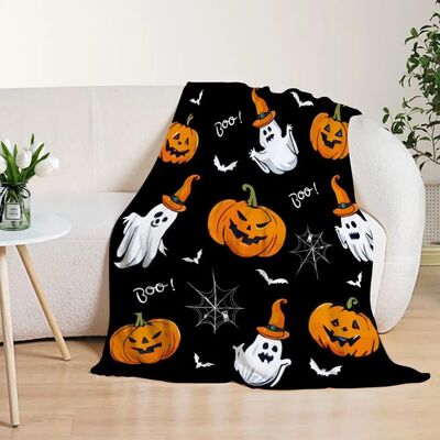 1PC Halloween Throw Blanket Pumpkin Skull Bats Witch Black c